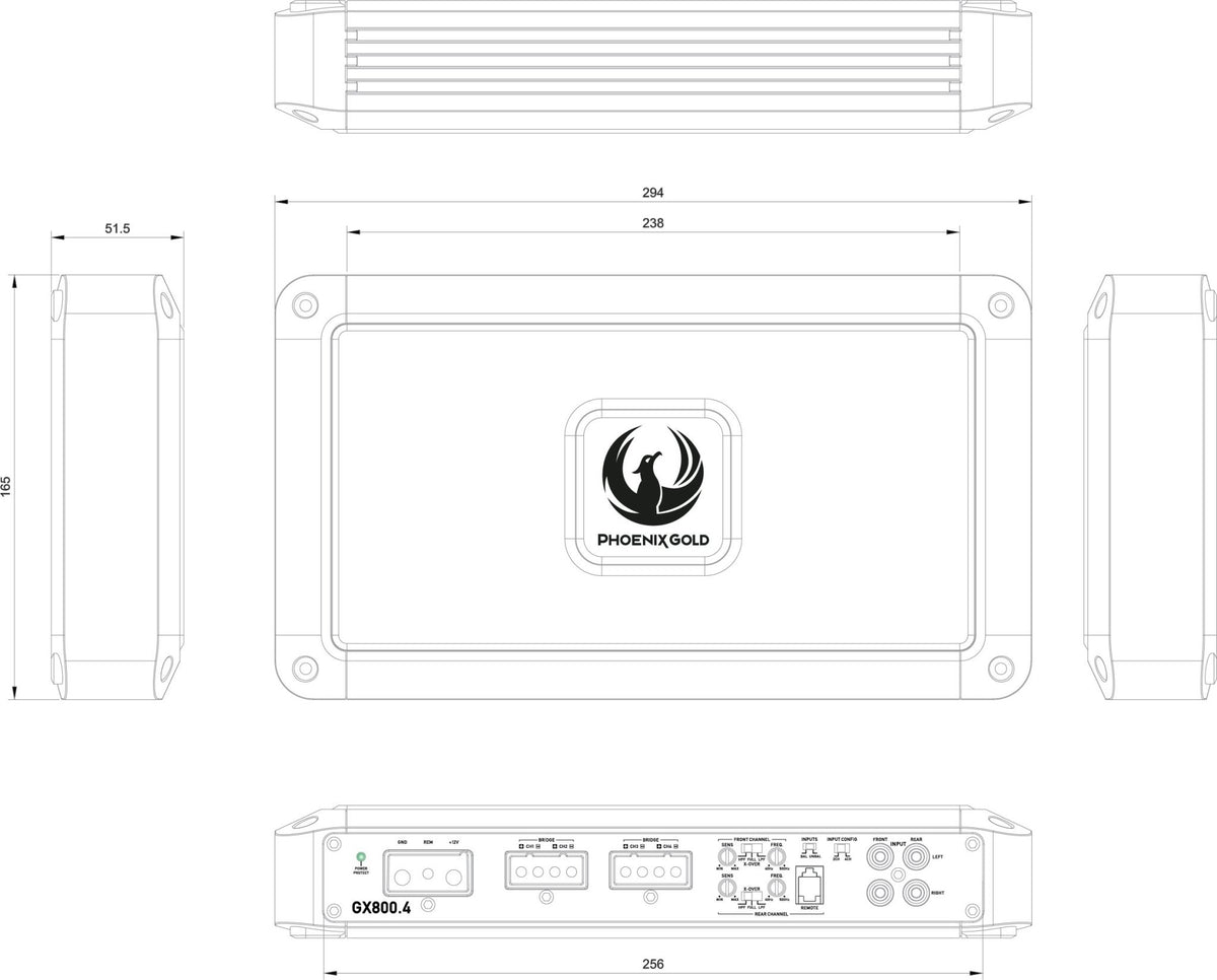 GX 800W 4-Channel Full Range Class D Amplifier - Phoenix Gold